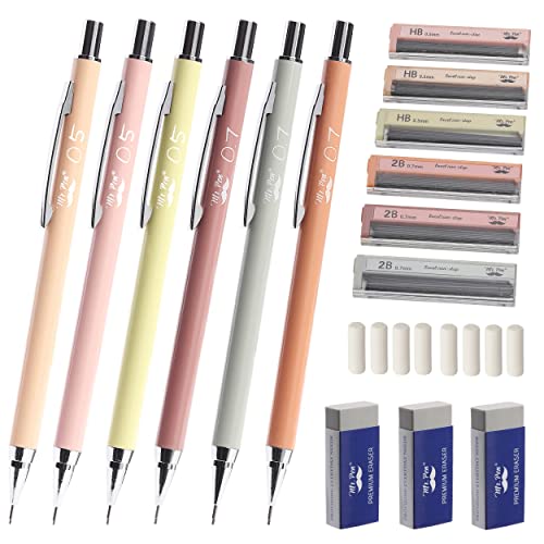 Mr. Pen- Boho Mechanical Pencil Set with Lead and Erasers Refills, 6 Pack, Boho Theme, 0.5mm & 0.7 mm, Cute Pencils, Cute Mechanical Pencil, Pastel Pencils, Led Pencils 0.7mm, Aesthetic Pencils