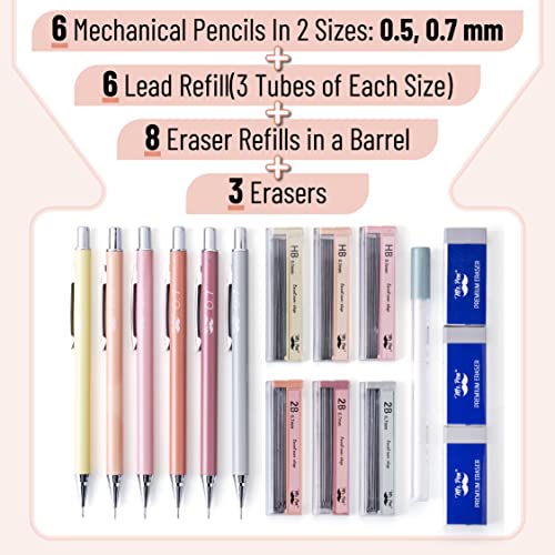 Mr. Pen- Boho Mechanical Pencil Set with Lead and Erasers Refills, 6 Pack, Boho Theme, 0.5mm & 0.7 mm, Cute Pencils, Cute Mechanical Pencil, Pastel Pencils, Led Pencils 0.7mm, Aesthetic Pencils