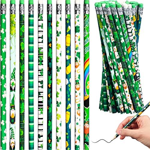 St Patrick's Day Pencils with Eraser Wood Shamrock Pencils Lucky Shamrock School Pencils Cute Green Pencils for St Patrick's Day Party Kids Awards Classic Holiday School Supplies (100)