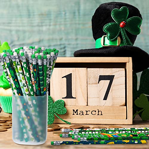 St Patrick's Day Pencils with Eraser Wood Shamrock Pencils Lucky Shamrock School Pencils Cute Green Pencils for St Patrick's Day Party Kids Awards Classic Holiday School Supplies (100)