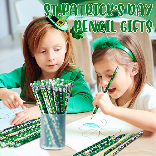 St Patrick's Day Pencils with Eraser Wood Shamrock Pencils Lucky Shamrock School Pencils Cute Green Pencils for St Patrick's Day Party Kids Awards Classic Holiday School Supplies (100)