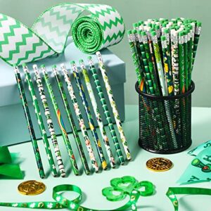 St Patrick's Day Pencils with Eraser Wood Shamrock Pencils Lucky Shamrock School Pencils Cute Green Pencils for St Patrick's Day Party Kids Awards Classic Holiday School Supplies (100)