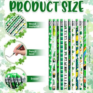 St Patrick's Day Pencils with Eraser Wood Shamrock Pencils Lucky Shamrock School Pencils Cute Green Pencils for St Patrick's Day Party Kids Awards Classic Holiday School Supplies (100)