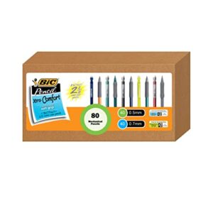 bic mechanical pencil #2 xtra-comfort mechanical pencils with grip – variety bulk pack of 80 mechanical pencils – 40 0.5mm and 40 0.7mm mechanical led pencils – assorted colored barrels