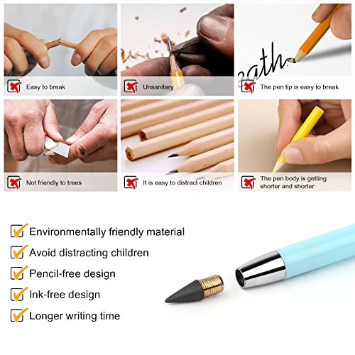 AUAUY 5 PCS Inkless Pencil, Infinity pencil, Reusable Everlasting Pencil, Replaceable Nib Inkless Pencil for Writing, Drawing, Drafting, Students Home Office School Supplies（Macaron）