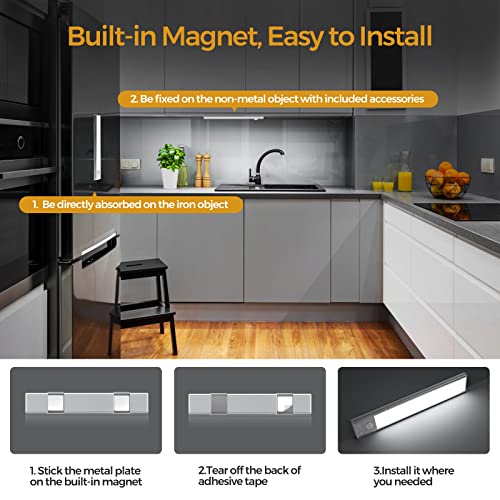 Under Cabinet Lights Motion Sensor LED Closet Light, 29-LED Under Counter Lights Dimmable Wireless USB Rechargeable Magnetic Stick-Anywhere Night Light for Kitchen, Wardrobe, Closets, Cupboard, 3 Pack