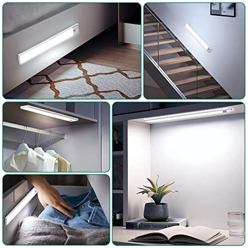 Under Cabinet Lights 47 LEDs, 12 inch Slim Motion Sensor Closet Lights, 3 Pack Wireless Night Lights Lighting, USB Rechargeable Under Counter Lights for Kitchen, Wardrobe, Hallway, Stairway