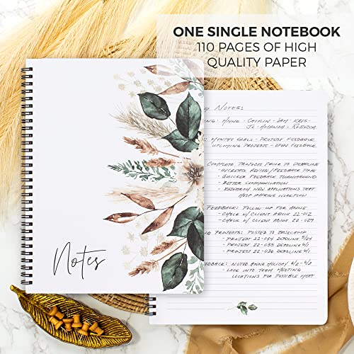 Aesthetic Spiral Notebook Journal For Women - Cute Dried Floral 10.5" x 8.5" College Ruled Notebook With Large Pockets And Lined Pages - Perfect to Stay Organized and Boost Productivity at Work or School