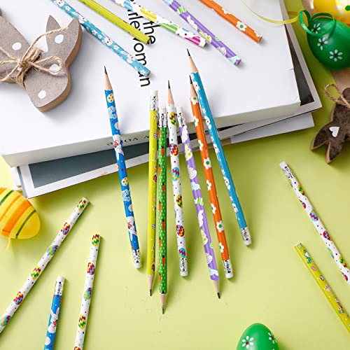 Easter Themed Pencils Happy Easter Party Pencils with Eraser Bunny Eggs Basket Pencil Wood Pencils for Easter Gift School Supplies, 10 Styles (50 Ps)