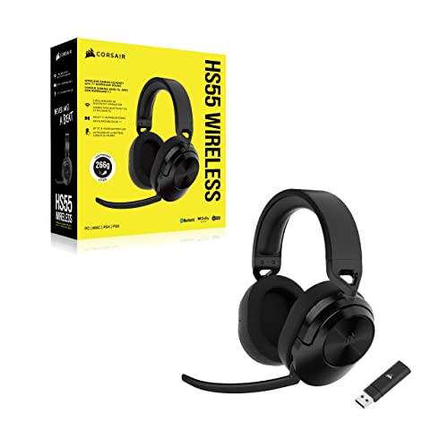 Corsair HS55 Wireless Gaming Headset - Low-Latency 2.4GHz Wireless or Bluetooth®, Dolby® Audio 7.1 Surround Sound, Lightweight, Omni-Directional Microphone, On-Ear Audio Controls - Carbon