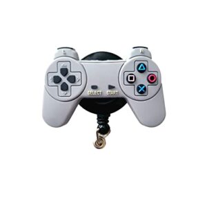 video game nostalgia controller retractable id badge reel – alligator clip