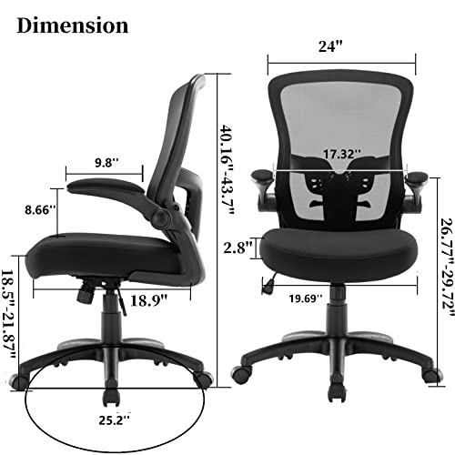 TOPBSHODC Mesh Home Office Chair, Ergonomic Desk Chair Mid-Back Rolling Computer Chair Adjustable Lumbar Support and Flip-up Armrests Comfortable Executive Chair 300Lbs