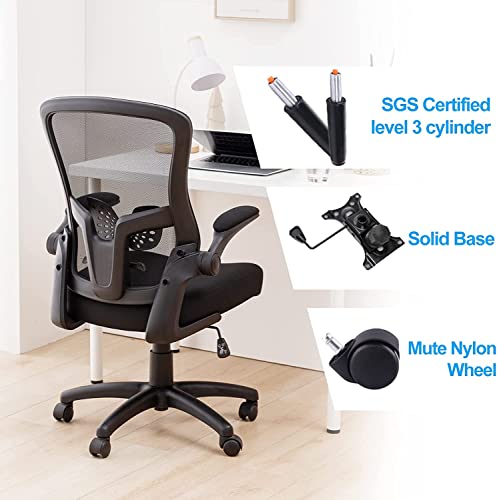 TOPBSHODC Mesh Home Office Chair, Ergonomic Desk Chair Mid-Back Rolling Computer Chair Adjustable Lumbar Support and Flip-up Armrests Comfortable Executive Chair 300Lbs