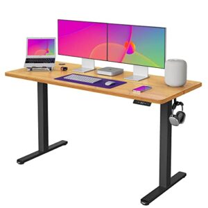 fezibo dual motors standing desk 55 x 24 inches, adjustable height electric stand up desk, bamboo wood