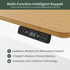 FEZIBO Dual Motors Standing Desk 55 x 24 Inches, Adjustable Height Electric Stand up Desk, Bamboo Wood