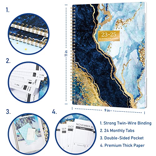 2023-2025 Monthly Planner/Calendar - Jul. 2023 - Jun. 2025, 2 Year Monthly Planner 2023-2025, 9" × 11" Calendar Planner 24 Months with Tabs, Twin-Wire Binding, Double-Side Pocket, Holiday ＆ Note Pages