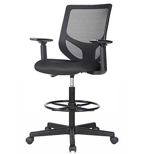 Drafting Chair, Tall Office Chair for Standing Desk, Tall Desk Chair with Adjustable Foot Ring and Armrests, Ergonomic Computer Mesh Chair with Lumbar Support and Adjustable Height，Black