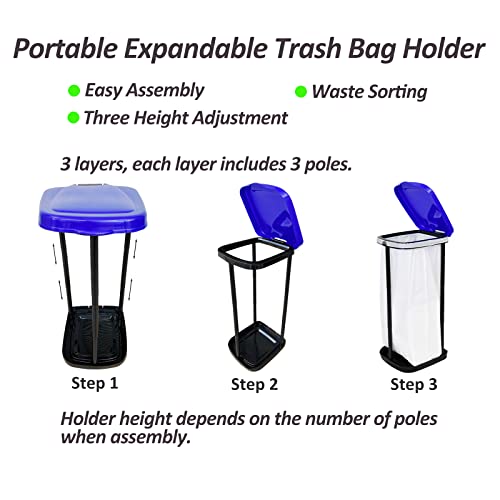 Reliable1st Portable Garbage Trash Bag Holder with 25 PCS Drawstring Bags ，Collapsible Expandable can Outdoor Waste Bins Camping Accessories for and Indoor RV Picnic Kitchen Home Use | Blue