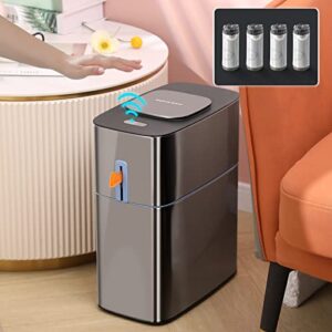 MOPUP Touchless Bathroom Trash Can, 4 Gallon Narrow Metal Automatic Privacy Garbage Cans,Motion Sensor Waterproof Trash Bin for Bedroom,Office,Toilet,RV