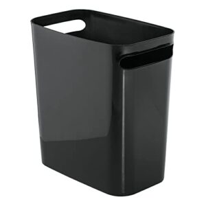 mDesign Plastic Slim Large 2.5 Gallon Trash Can Wastebasket, Classic Garbage Container Recycle Bin for Bathroom, Bedroom, Kitchen, Home Office, Outdoor Waste, Recycling - Aura Collection - Black