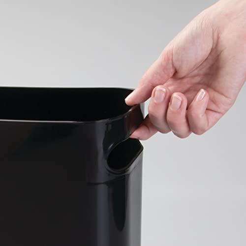 mDesign Plastic Slim Large 2.5 Gallon Trash Can Wastebasket, Classic Garbage Container Recycle Bin for Bathroom, Bedroom, Kitchen, Home Office, Outdoor Waste, Recycling - Aura Collection - Black