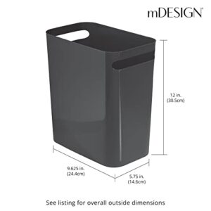 mDesign Plastic Slim Large 2.5 Gallon Trash Can Wastebasket, Classic Garbage Container Recycle Bin for Bathroom, Bedroom, Kitchen, Home Office, Outdoor Waste, Recycling - Aura Collection - Black