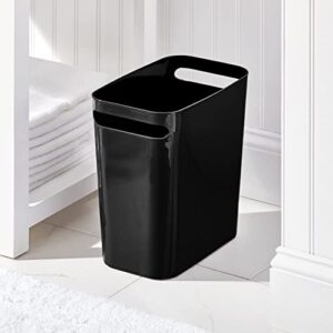 mDesign Plastic Slim Large 2.5 Gallon Trash Can Wastebasket, Classic Garbage Container Recycle Bin for Bathroom, Bedroom, Kitchen, Home Office, Outdoor Waste, Recycling - Aura Collection - Black