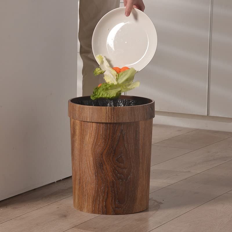 LYSLDH Wood Grain Trash Can Home Living Room Kitchen Garbage Bin Office Toilet Paper Basket Bathroom Bedroom Supplies