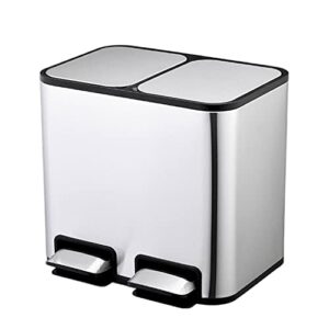 trash bin trash can wastebasket pedal bin with lid, dual sections rectangular kitchen step trash can, stainless steel garbage can rubbish bin bathroom garbage can waste bin (color : onecolor, size :