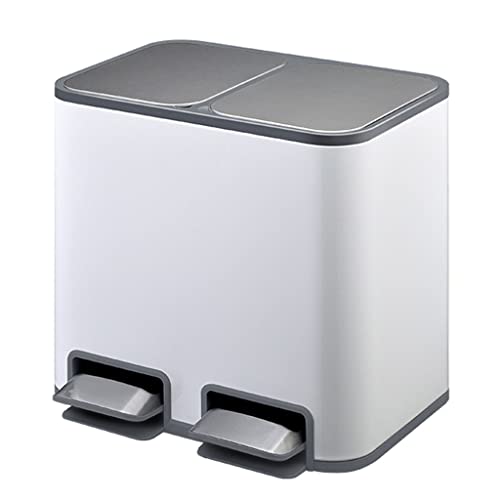 Trash Bin Trash Can Wastebasket Pedal Bin with Lid, Dual Sections Rectangular Kitchen Step Trash Can, Stainless Steel Garbage Can Rubbish Bin Bathroom Garbage Can Waste Bin (Color : OneColor, Size :