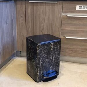 Trash Bin Trash Can Wastebasket Rubbish Recycle Bins Stainless Steel+PU Step Trash Can with Plastic Inner Buckets with Soft Close Lid,Foot Pedal Garbage Can Waste Bin (Color : OneColor, Size : 15L/3