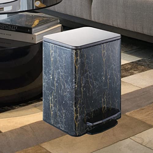 Trash Bin Trash Can Wastebasket Rubbish Recycle Bins Stainless Steel+PU Step Trash Can with Plastic Inner Buckets with Soft Close Lid,Foot Pedal Garbage Can Waste Bin (Color : OneColor, Size : 15L/3