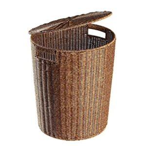 SCUUBE Trash Bin Trash Can Wastebasket Portable Trash Can with Lid Large Storage Bin with Handles, Garbage Container Bin for Bathrooms Kitchens Garbage Can Waste Bin (Color : Dark Brown)