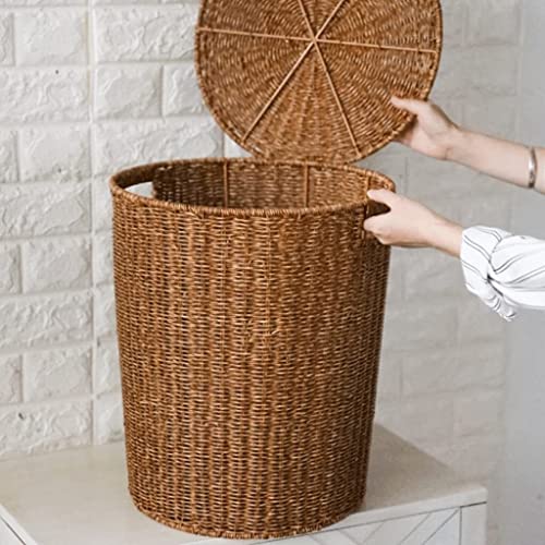 SCUUBE Trash Bin Trash Can Wastebasket Portable Trash Can with Lid Large Storage Bin with Handles, Garbage Container Bin for Bathrooms Kitchens Garbage Can Waste Bin (Color : Dark Brown)