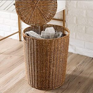 SCUUBE Trash Bin Trash Can Wastebasket Portable Trash Can with Lid Large Storage Bin with Handles, Garbage Container Bin for Bathrooms Kitchens Garbage Can Waste Bin (Color : Dark Brown)