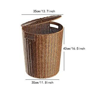 SCUUBE Trash Bin Trash Can Wastebasket Portable Trash Can with Lid Large Storage Bin with Handles, Garbage Container Bin for Bathrooms Kitchens Garbage Can Waste Bin (Color : Dark Brown)