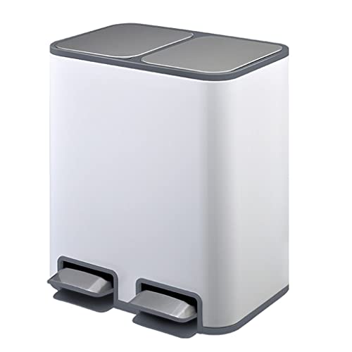 Trash Bin Trash Can Wastebasket Pedal Bin with Lid, Dual Sections Rectangular Kitchen Step Trash Can, Stainless Steel Garbage Can Rubbish Bin Bathroom Garbage Can Waste Bin (Color : OneColor, Size :