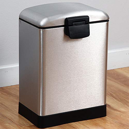 ALUKAP Small Garbage Can 6L Garbage Trash Can Stainless Steel Square Waste Bin Step Foot Pedal Outdoor Garbage Bin Kitchen Bathroom Office Rubbish Bin