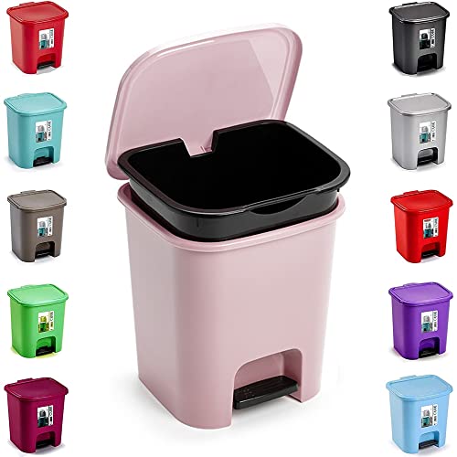 PLASTIFIC 7.5L Foot Pedal Bin Dustbin Rubbish Paper Waste Kitchen Office Plastic Bins (Pink with Black Removable Inner Bucket)…