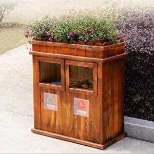 SUNESA Trash Can Anticorrosive Wood Trash Can, Wood Classification Trash Can, Top with Flower Box, Large Capacity Outdoor Commercial Trash Can Outdoor Trash Can