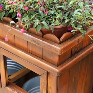 SUNESA Trash Can Anticorrosive Wood Trash Can, Wood Classification Trash Can, Top with Flower Box, Large Capacity Outdoor Commercial Trash Can Outdoor Trash Can