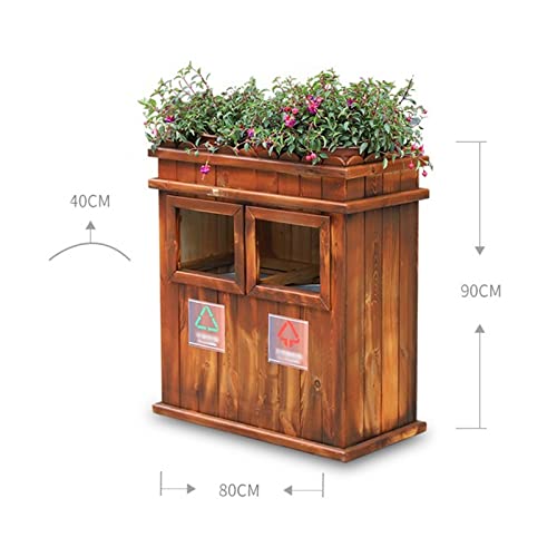 SUNESA Trash Can Anticorrosive Wood Trash Can, Wood Classification Trash Can, Top with Flower Box, Large Capacity Outdoor Commercial Trash Can Outdoor Trash Can