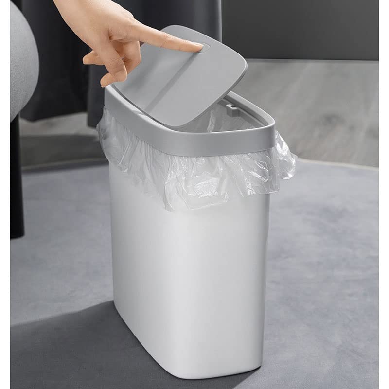 GENIGW Trash Can Bathroom Press Automatic Waste Bin with Lid Recycling Garbage Basket Trash Kitchen Rubbish Can Toilet Bin Narrow