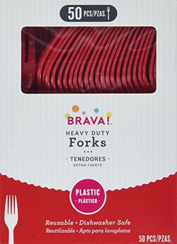 Amscan 8017.40 Premium Heavy Weight Plastic Forks, 50 ct., Apple Red