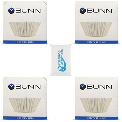 BUN Coffee Filter – 4 PK - 100 PCS per Pack – Taller – Flat Bottom Liner – Quality Paper for Most Coffee Makers – Aromatic Brew – with Satisfying Customers Travel Tissue Pack (4PK)