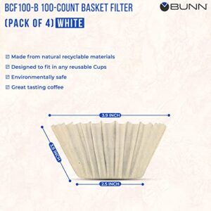 BUN Coffee Filter – 4 PK - 100 PCS per Pack – Taller – Flat Bottom Liner – Quality Paper for Most Coffee Makers – Aromatic Brew – with Satisfying Customers Travel Tissue Pack (4PK)