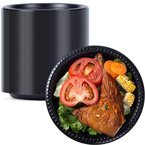 YANGRUI Reusable Plastic Plates, 9 Inch 150 Pack Food Grade Meterial BPA Free Black Dinner Plates