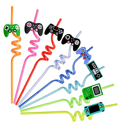 24 PCS Reusable Gamepad Drinking Straws Plastic Straws for Kids Straws for Video Games Themed Party Decoration Supplies Birthday Party Favors (Gamepad, 24)