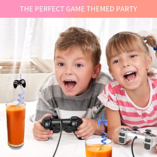 24 PCS Reusable Gamepad Drinking Straws Plastic Straws for Kids Straws for Video Games Themed Party Decoration Supplies Birthday Party Favors (Gamepad, 24)