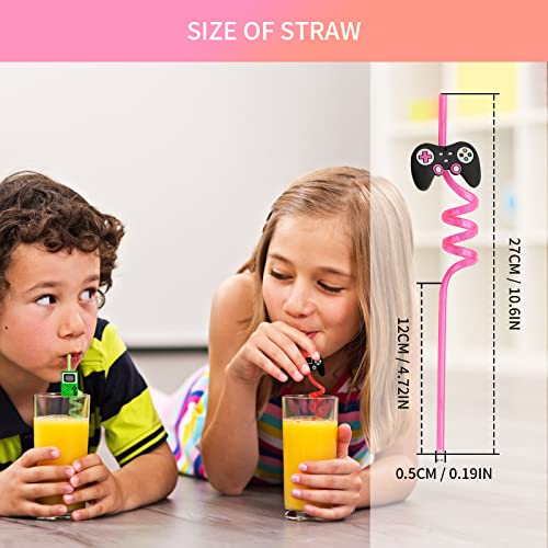 24 PCS Reusable Gamepad Drinking Straws Plastic Straws for Kids Straws for Video Games Themed Party Decoration Supplies Birthday Party Favors (Gamepad, 24)